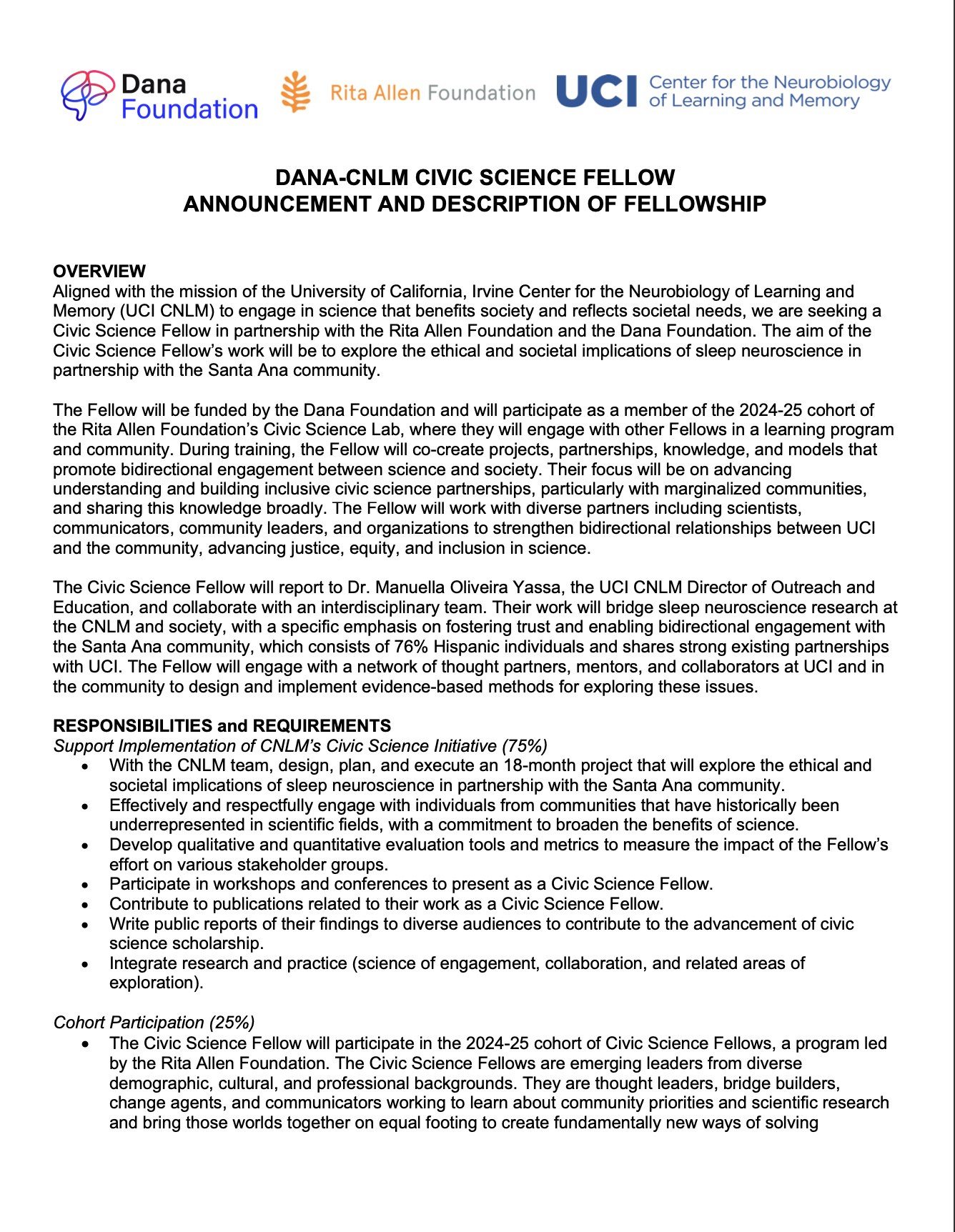 Dana-CNLM Civic Science Fellowship - Center for the Neurobiology of ...